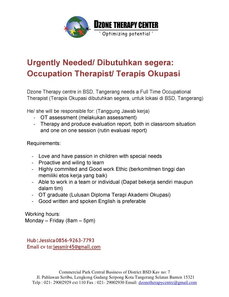 Lowongan Pekerjaan Okupasi Terapi Dzone Therapy Center – Program ... Lowongan Pekerjaan Okupasi Terapi Dzone Therapy Center – Program ...
